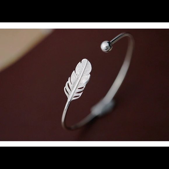 Jewelry | Sterling Silver Platinum Plated Feather Bangle | Poshmark